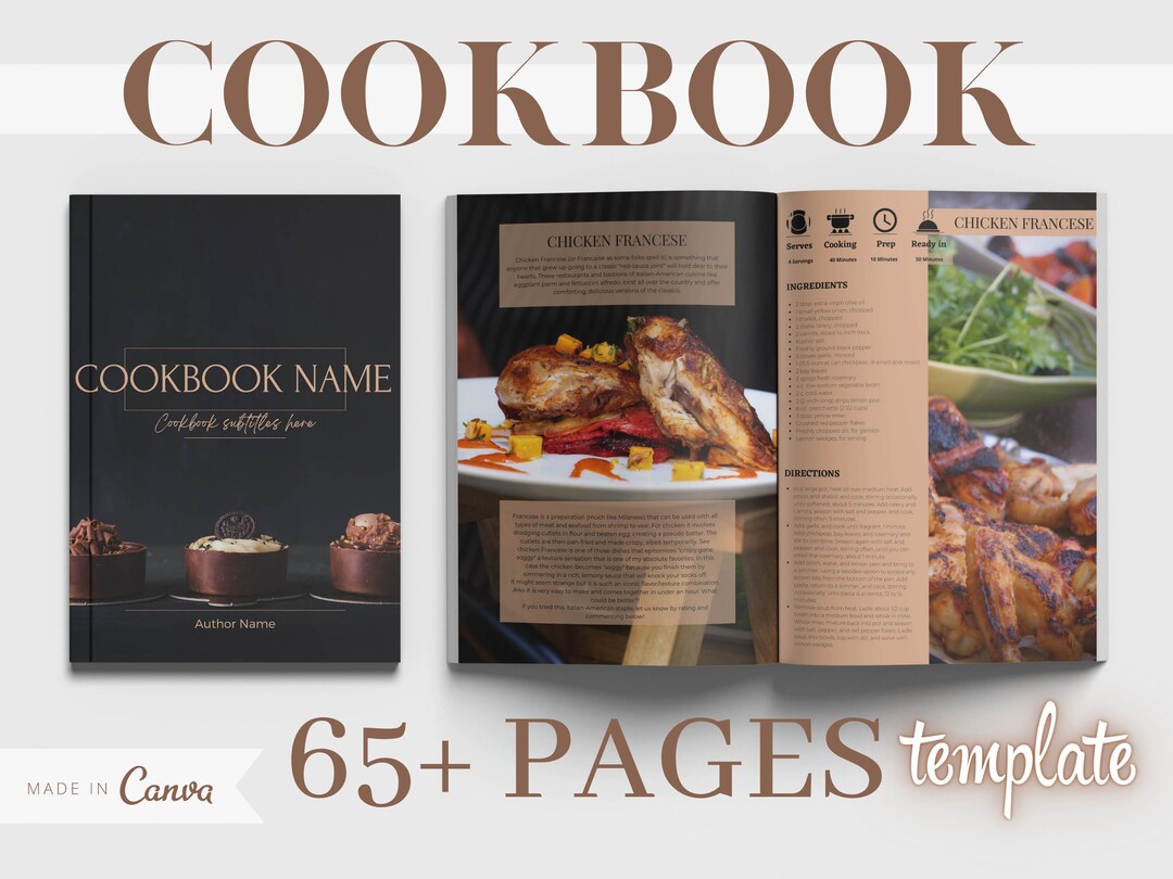 Anpassbare 65+ Seiten Digitales Rezept Kochbuch Vorlage für Canva ...