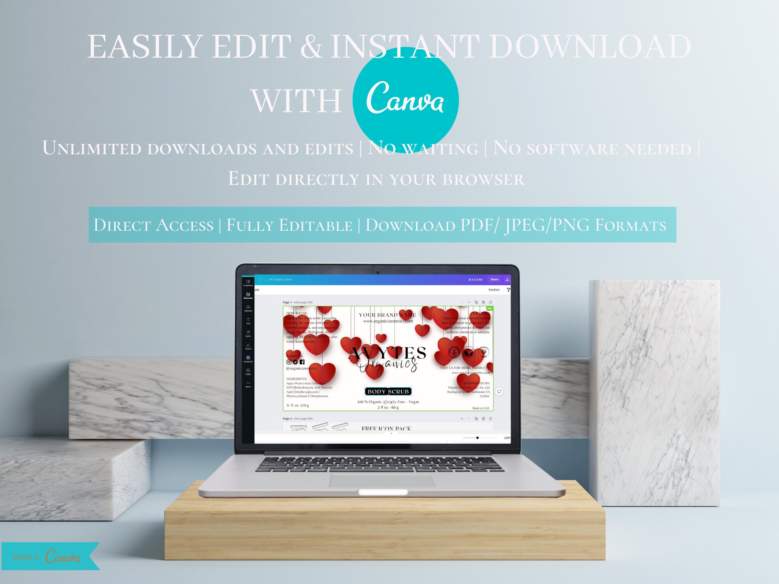 LOVE Cosmetic Labels: Valentine's Day DIY Product Label Template - Etsy