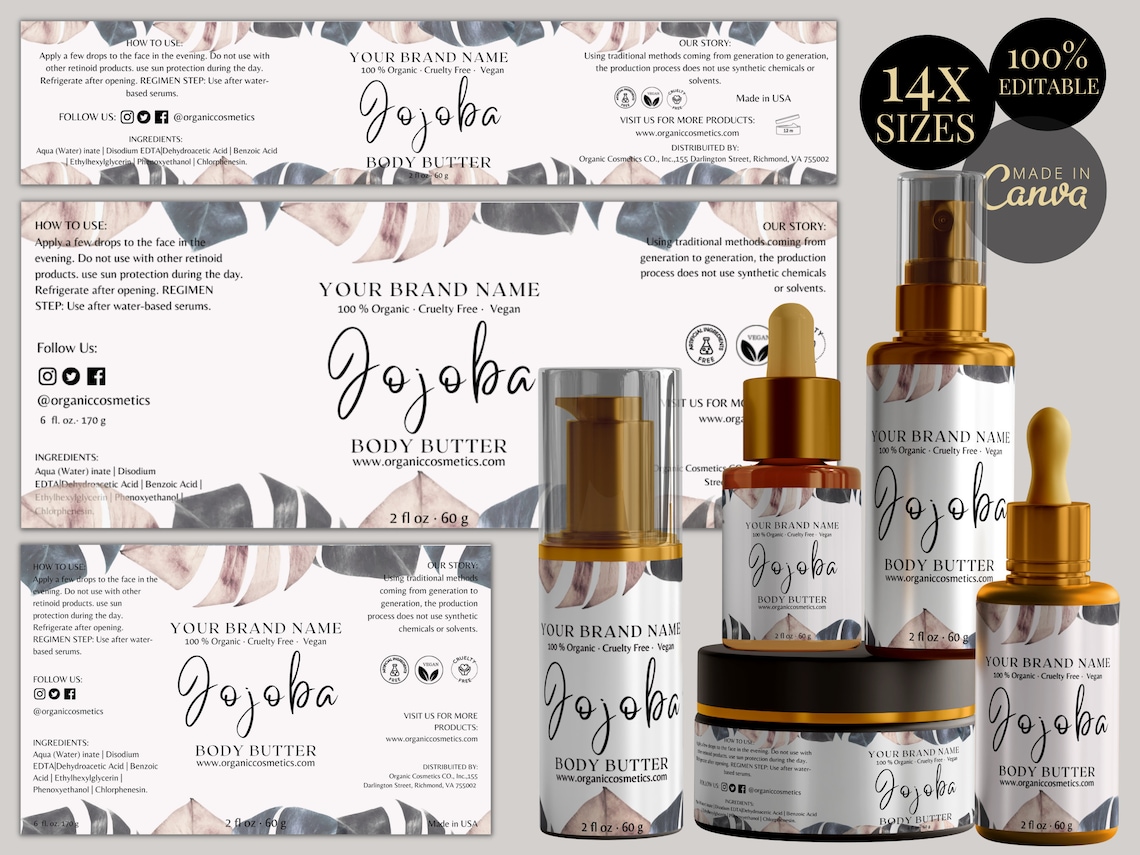 Editable Cosmetic Bottle Jar Labels Template Body | Etsy