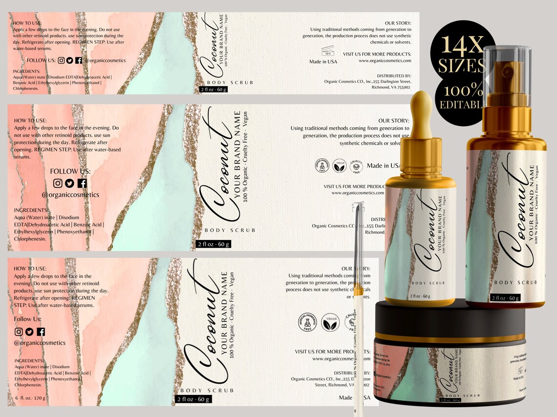 Fully Editable Cosmetic Label Templates Editable Bottle | Etsy