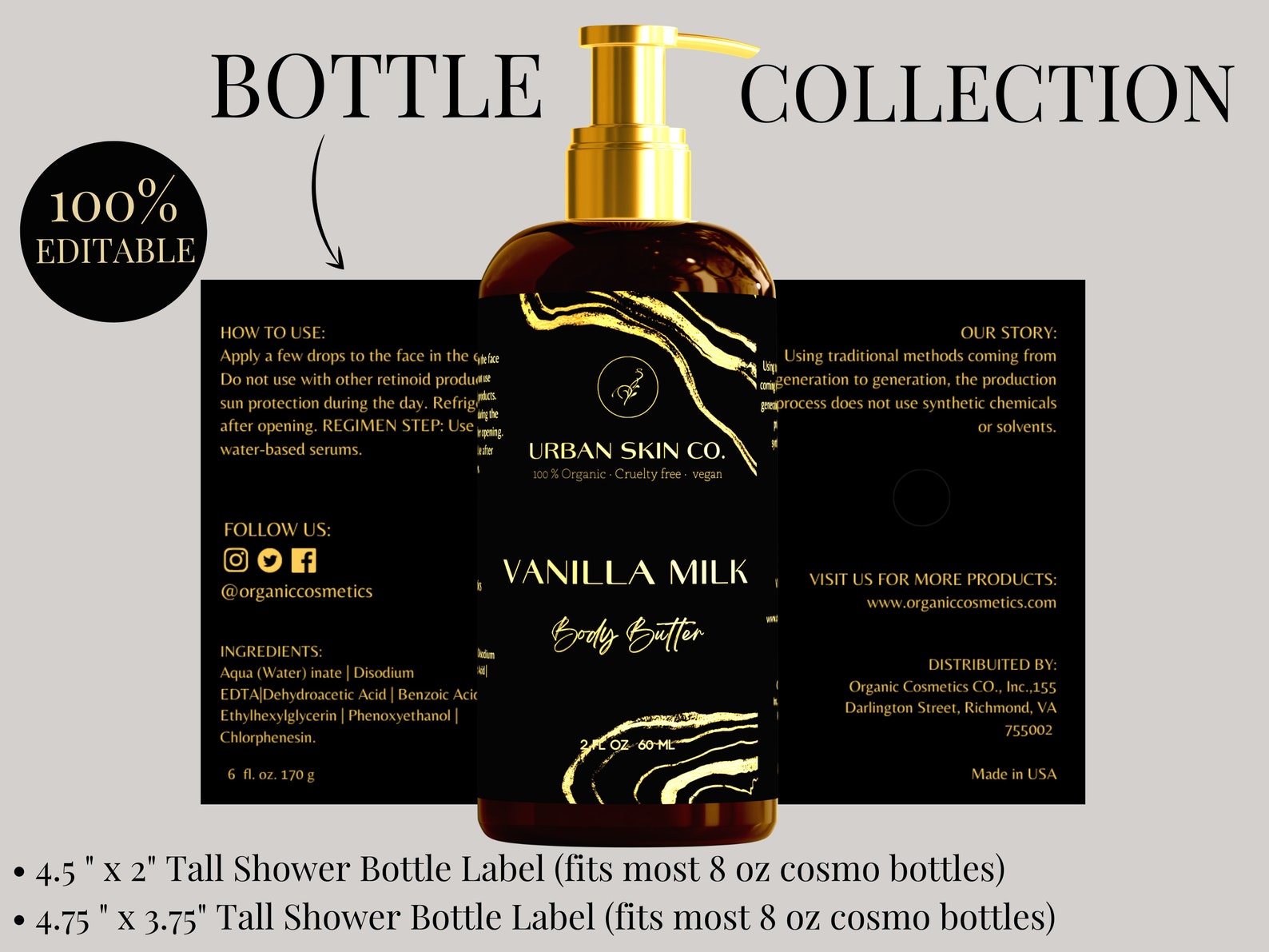 Black and Gold DIY Edit Cosmetic Product Label Editable | Etsy