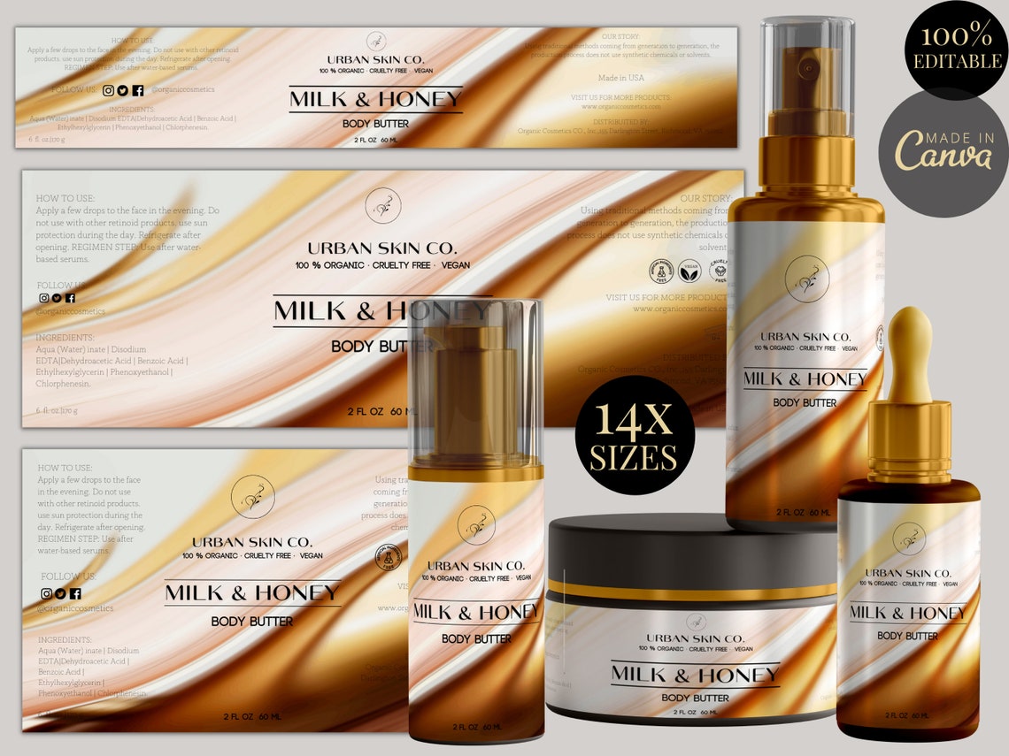 4x PACK DIY Editable Skin Care Product Label Template | Etsy