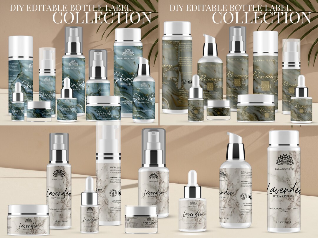 Marble Labels, DIY Editable Skincare Product Label Collection, Bottle ...