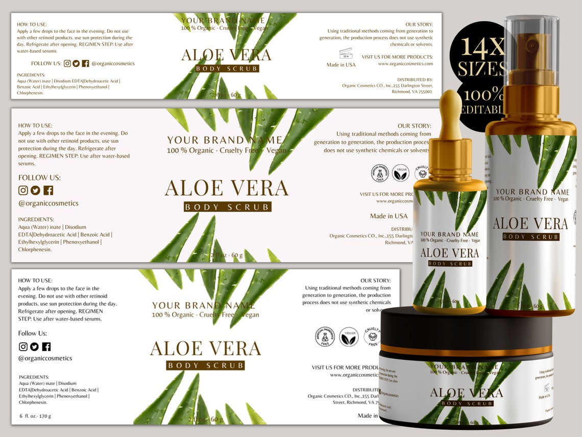 Fully Editable Body Product Label Template 14 Sizes DIY - Etsy