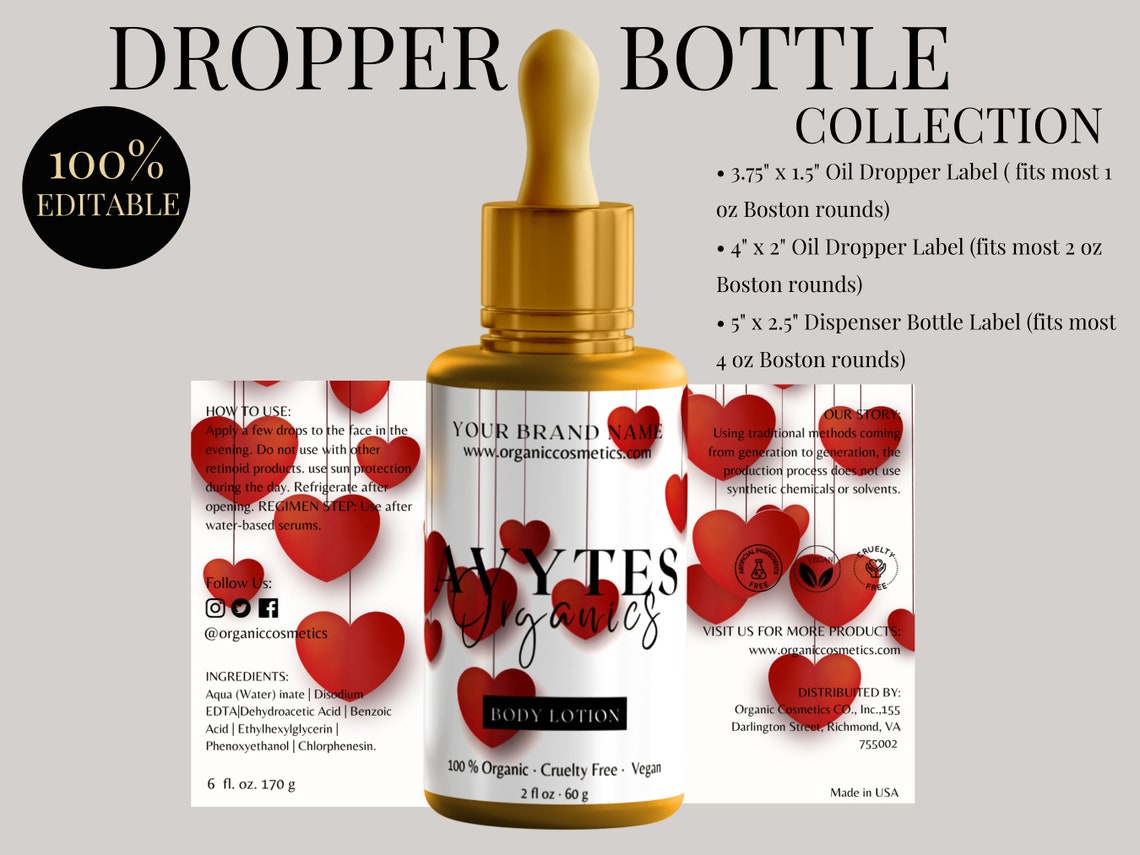 LOVE Cosmetic Labels: Valentine's Day DIY Product Label Template - Etsy