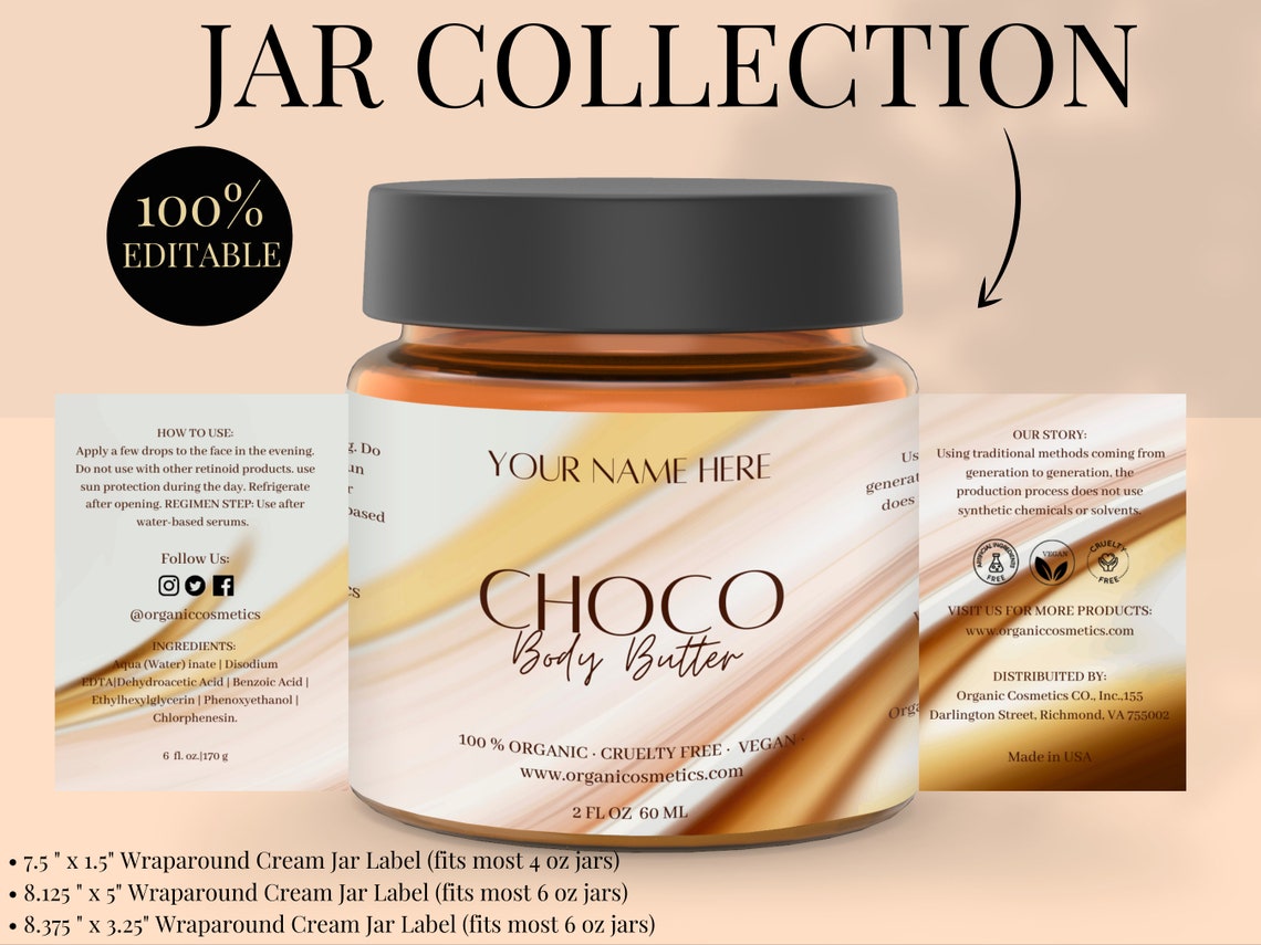 Cosmetics Labels Printable Body Butter Labels Bottle Label | Etsy