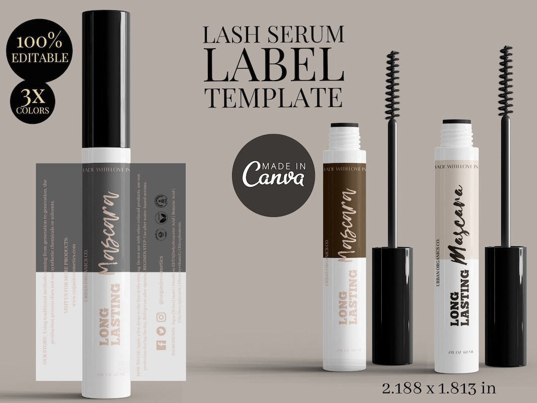 DIY Product Label Lash Serum, Mascara Label Template Custom Mascara ...