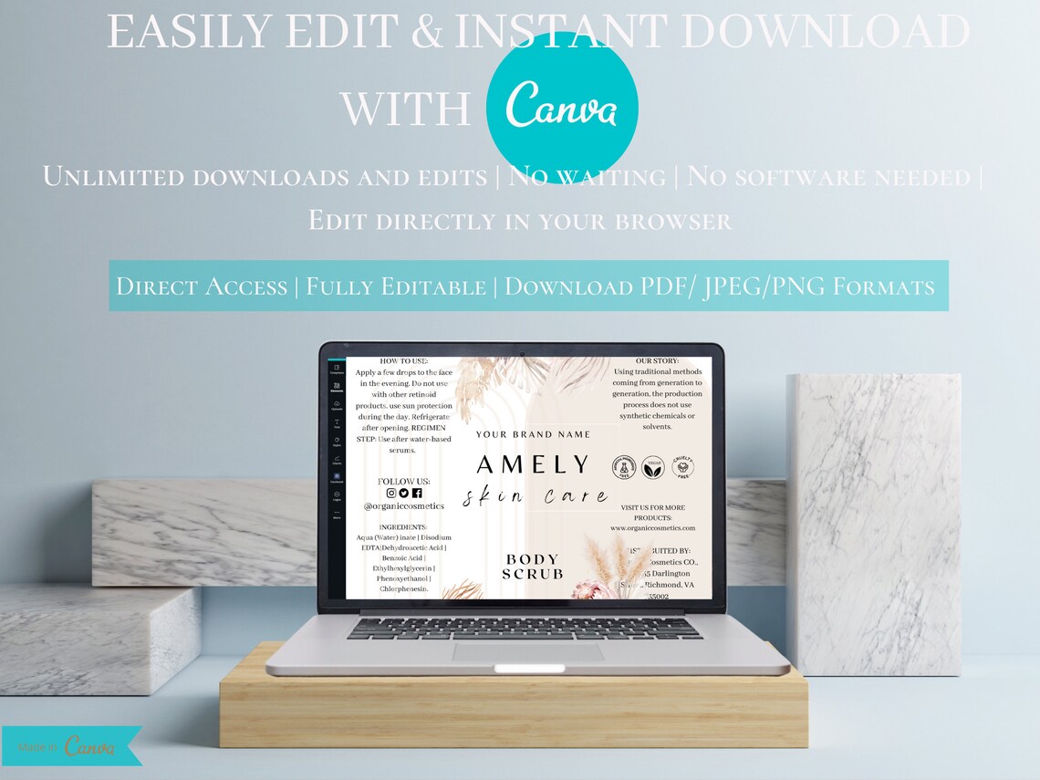 Editable Gold Floral Label Template Peachrose Goldbody - Etsy