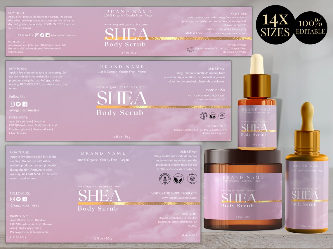 Editable Cosmetic Label Template Custom Beauty Product Label | Etsy
