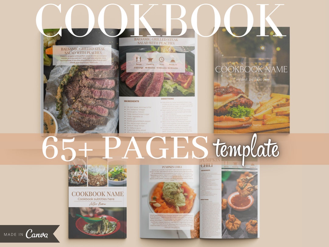 Editable Recipe Ebook Template, 65+ Pages Cookbook Canva Template ...