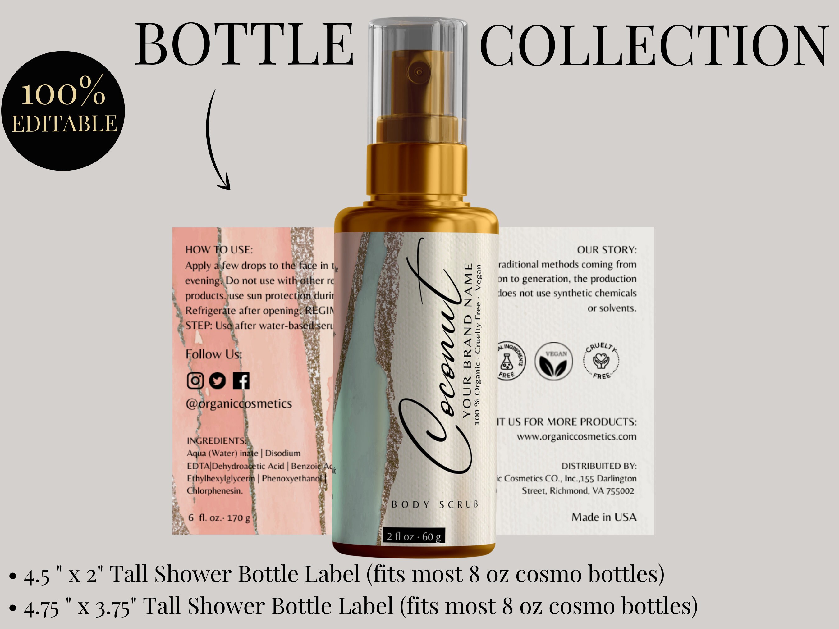 Fully Editable Cosmetic Label Templates Editable Bottle | Etsy