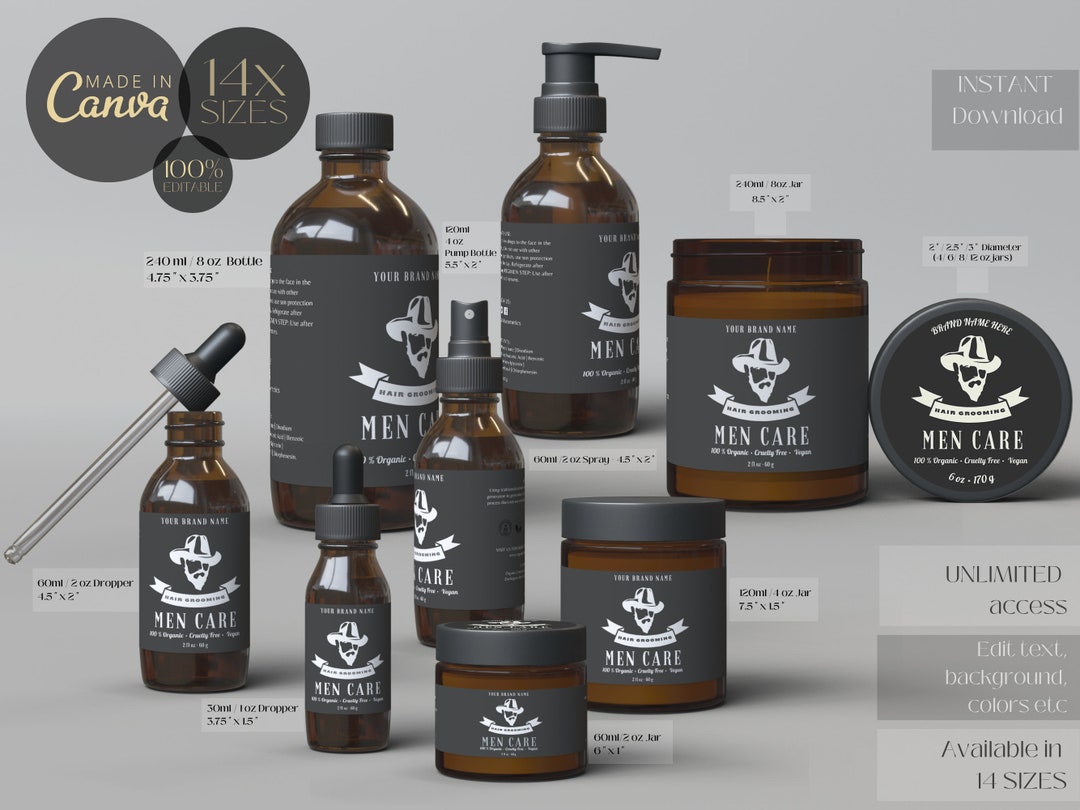 Editable DIY Men's Skincare Labels: Digital Template Pack for Bottles ...
