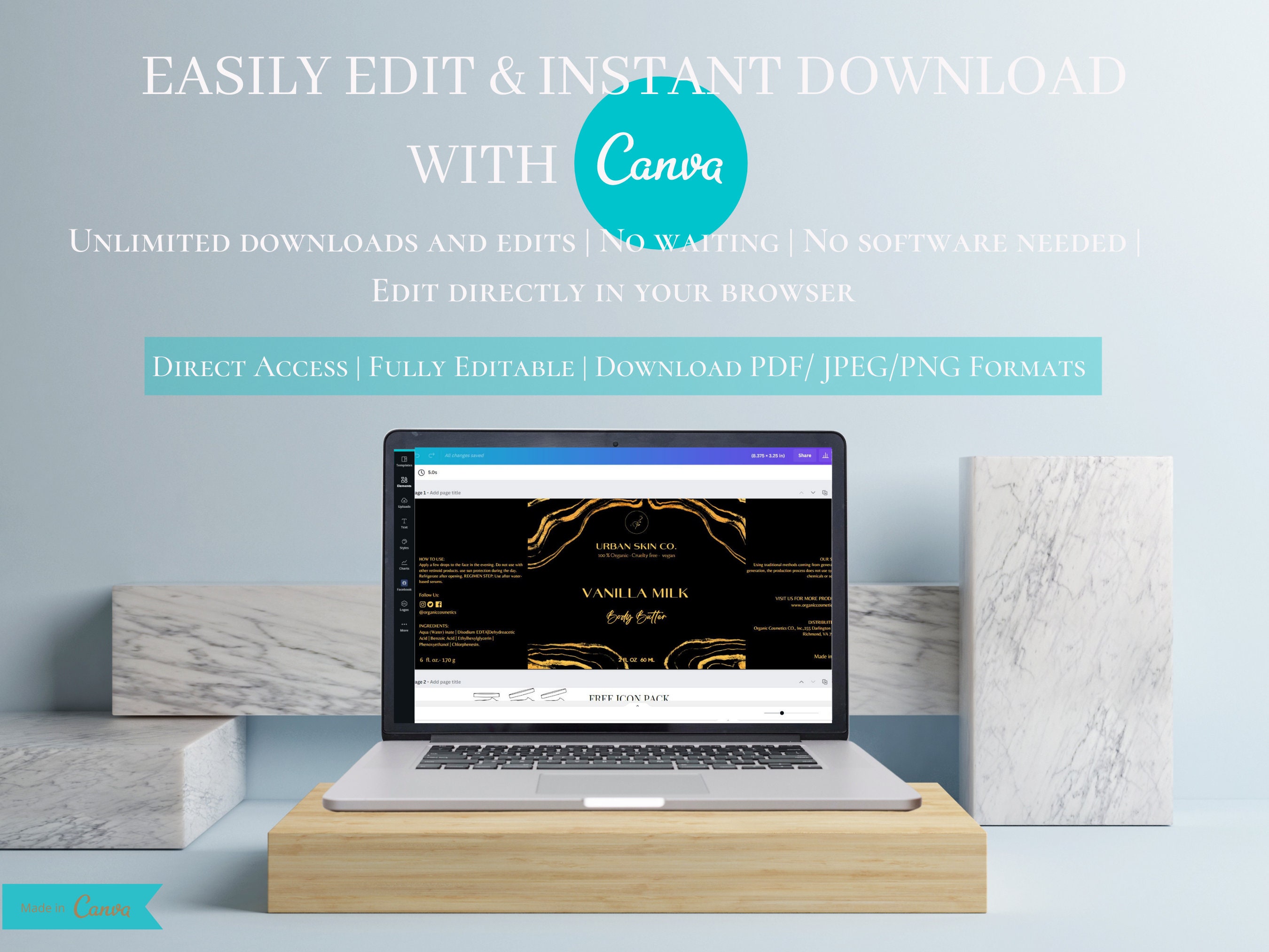 Black and Gold DIY Edit Cosmetic Product Label Editable | Etsy