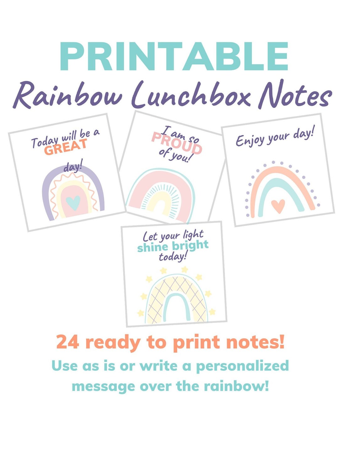 24 Printable Positive Rainbow Lunchbox Notes for Kids - Etsy