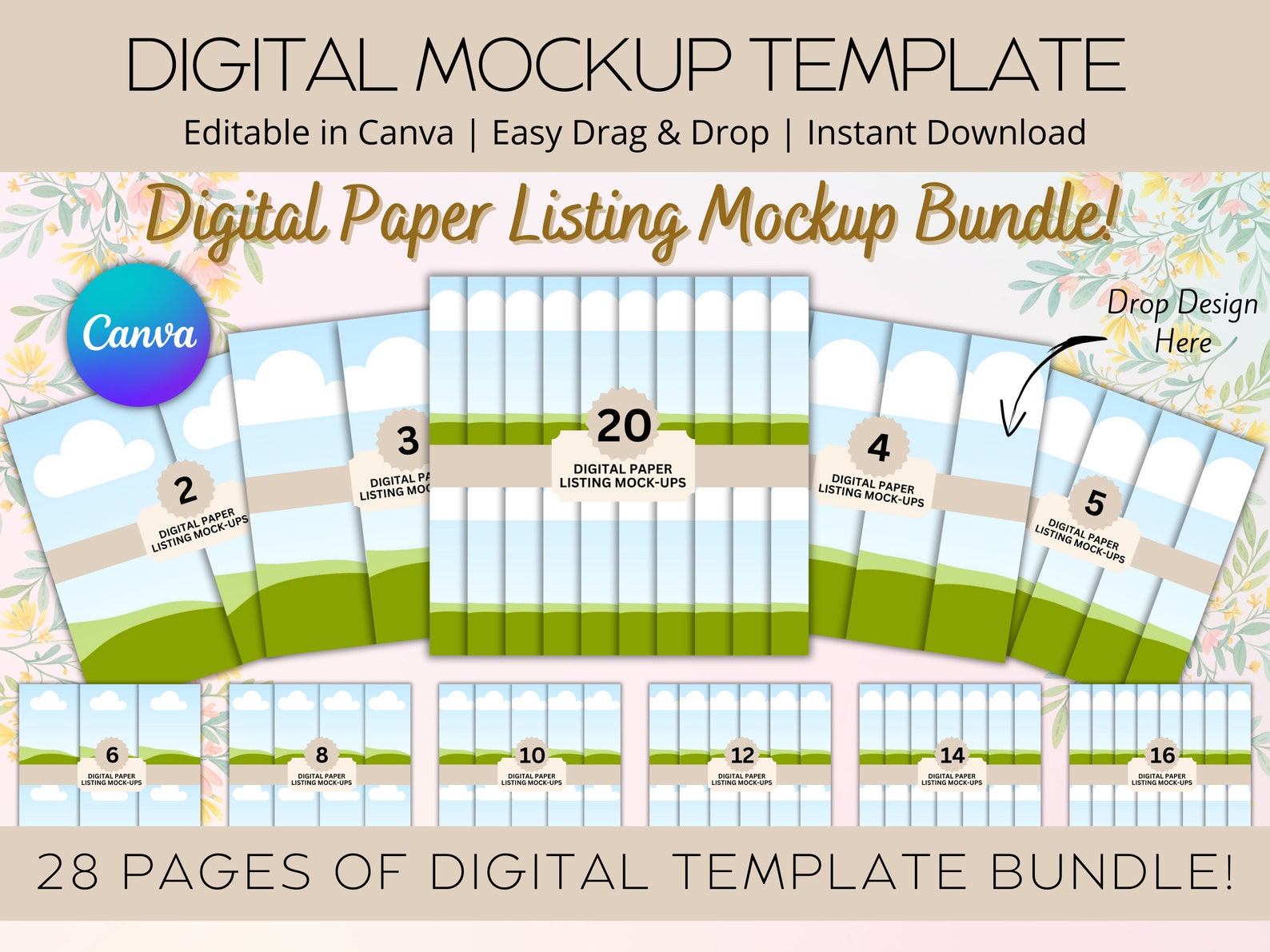 Digital Paper Mockup Templates Bundle, Etsy Listing Template for ...
