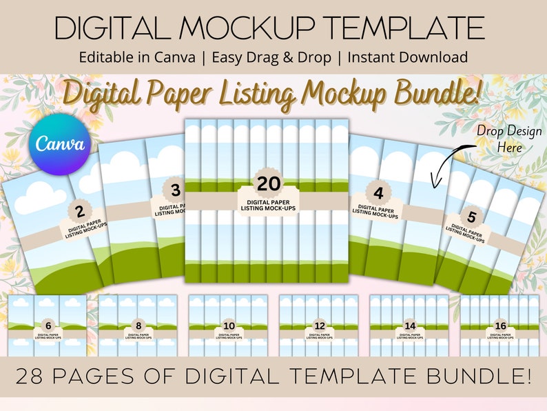 Digital Paper Mockup Templates Bundle, Etsy Listing Template for ...