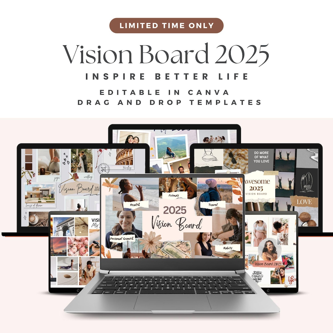 2025 Vision Board Canva Editable Templates Manifest Happiness Printable ...