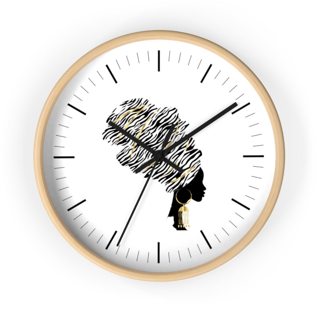 African Woman Head Wrap Black White and Gold Wall Clock/white and Gold ...