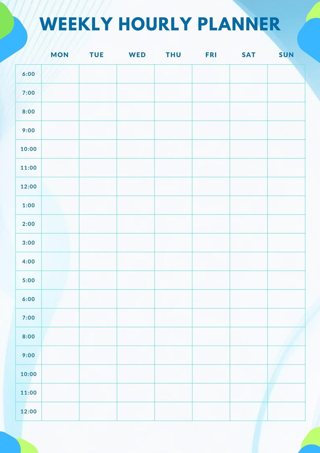 Hourly Weekly Schedule Landscape, Weekly Planner Printable, Week at a ...