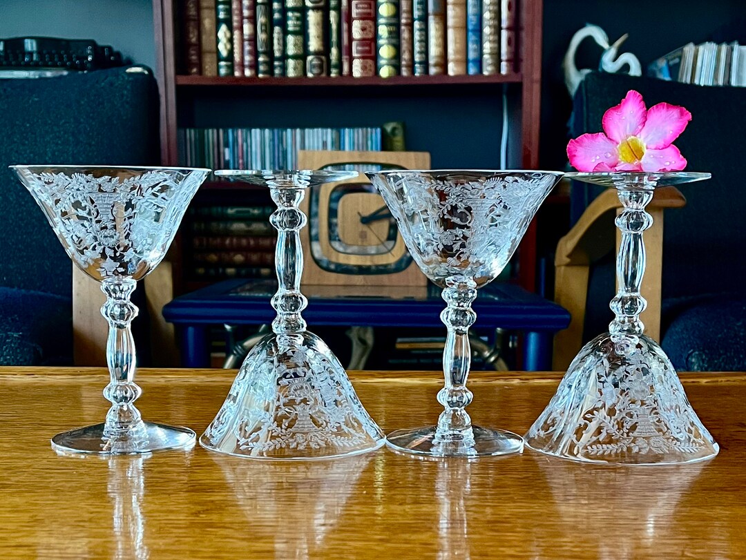 Set of 4 Vintage 1930s Etched Crystal Cocktail or Champagne Coupes ...