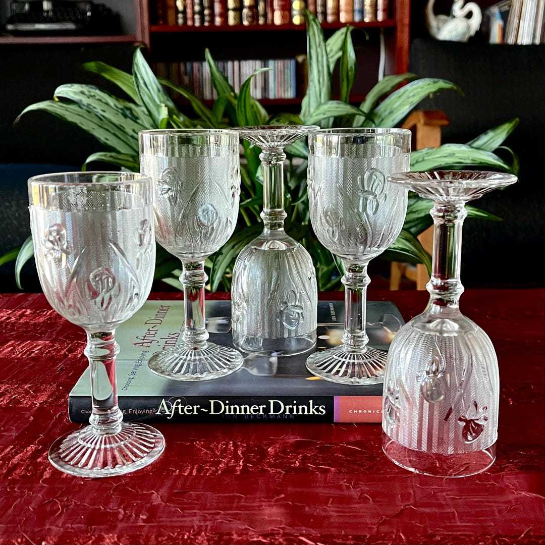 Vintage 1920s iris & Herringbone Port Glasses From Jeanette Glass Set ...