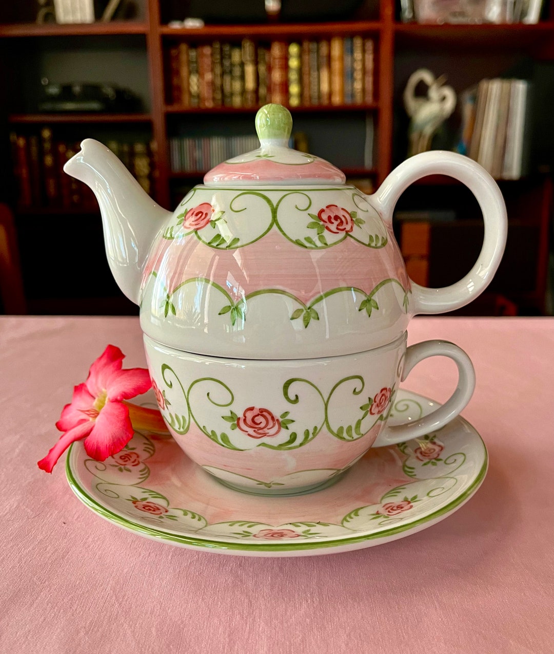Vintage Andrea by Sadek Tea for One Pink and Green Floral Teapot and ...
