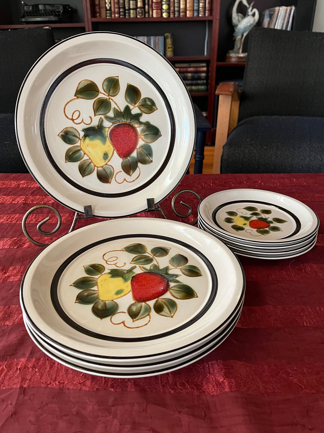 Vintage 1970s Sears strawberries Hand Painted Stoneware Dinnerware - Etsy
