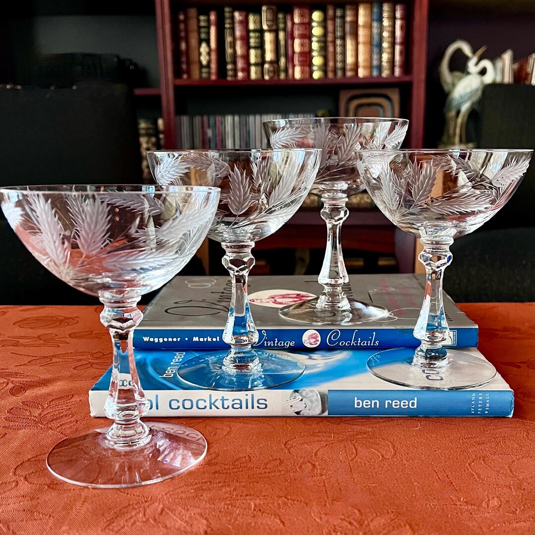 Vintage Etched Cocktail or Champagne Coupes "harvest" From Cambridge ...