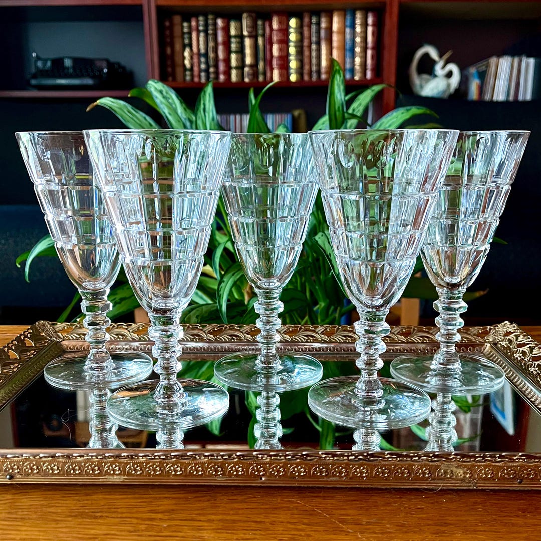 Art Deco Cut Crystal Wine/water Goblets "regina" From Seneca - Set of 6 ...