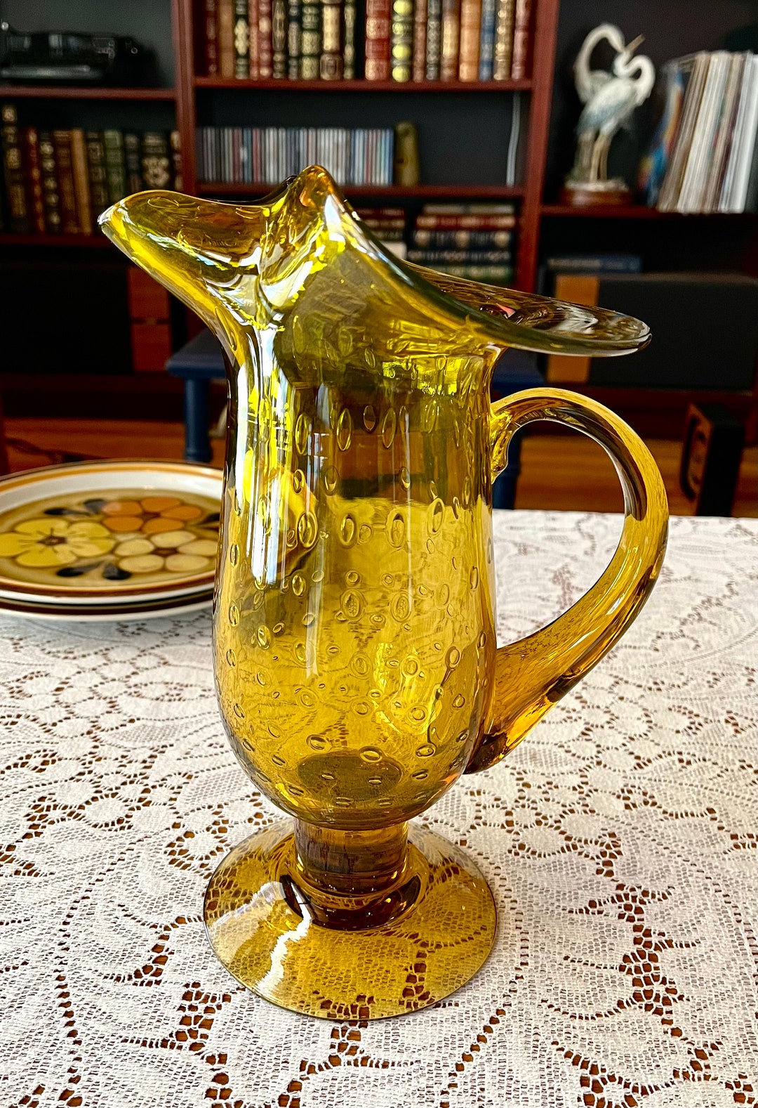 Vintage 1970s MCM Bischoff Glass Controlled Bubble Hand Blown Pitcher ...