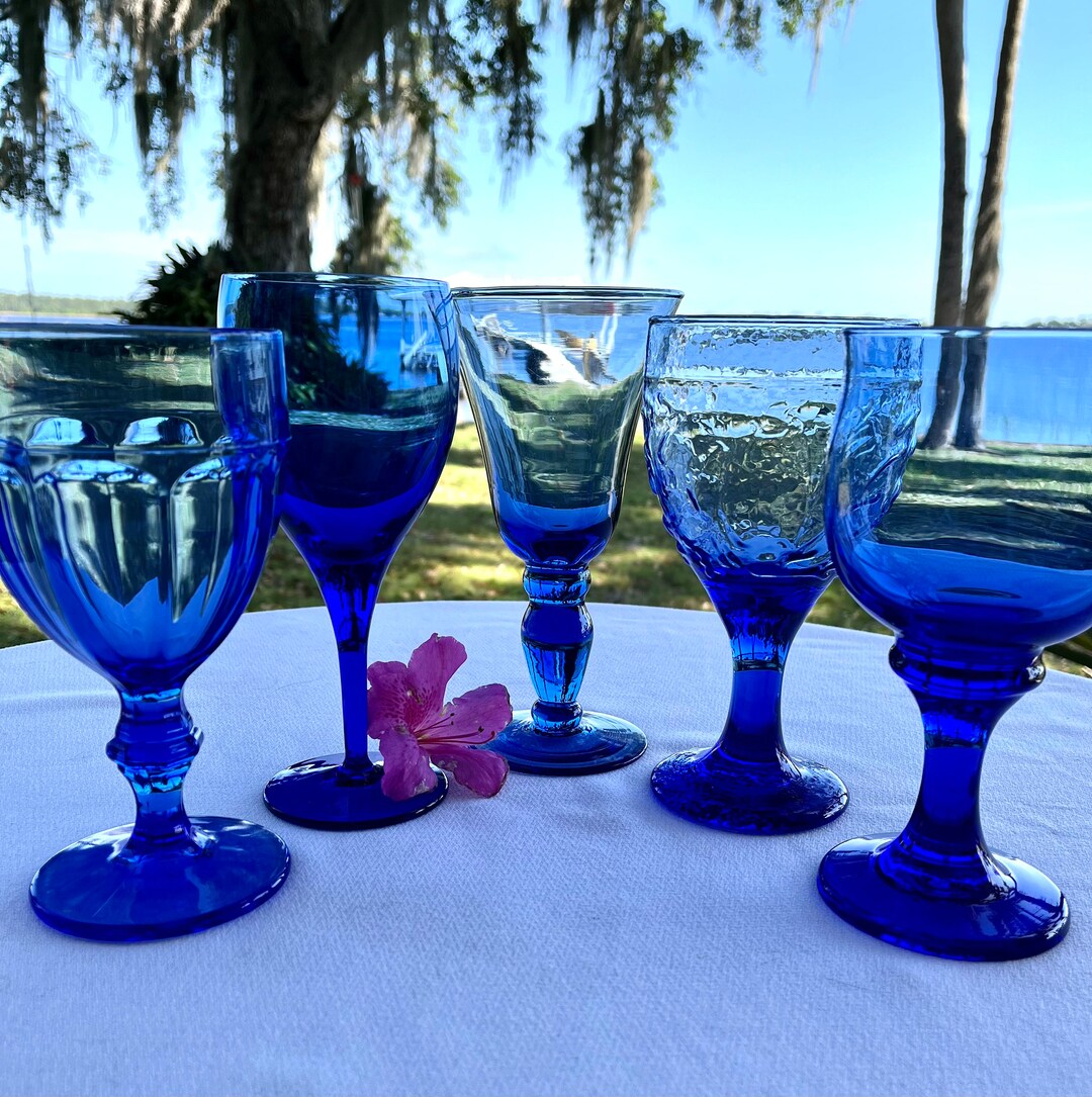 Collection of 5 Vintage Mismatched Cobalt Blue Goblets - Etsy