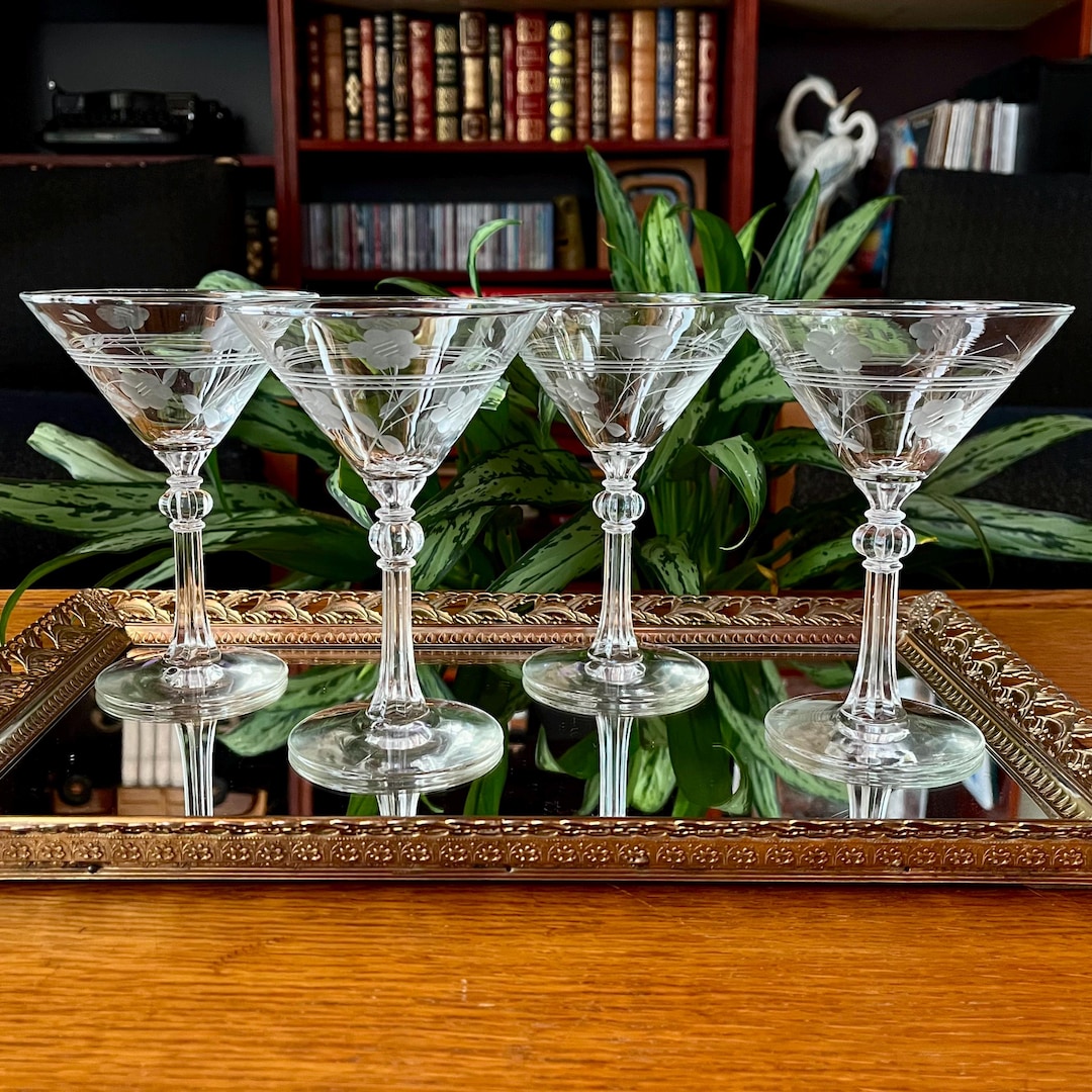 RARE Libbey Lovelies! Vintage Etched Martini Glasses With Art Deco Stem ...