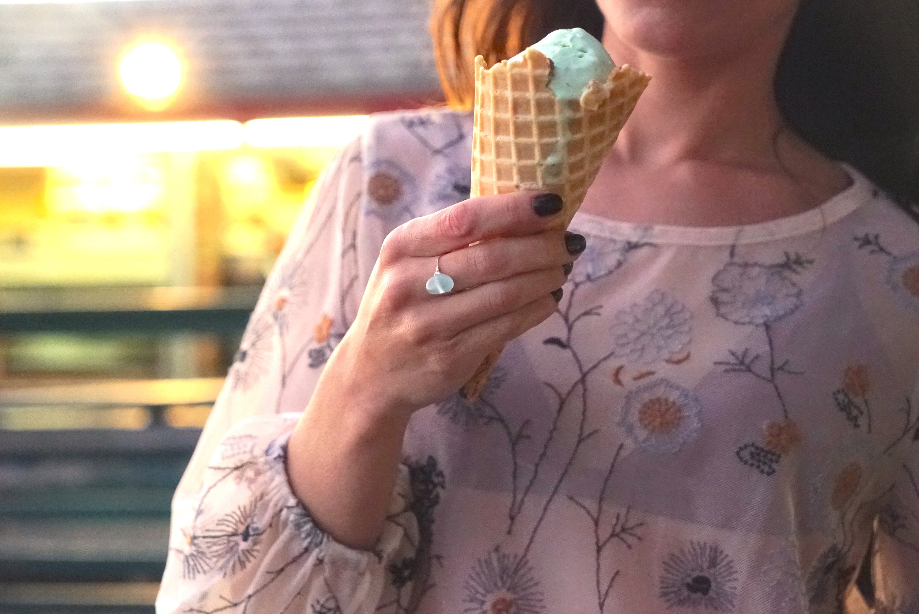 VEGA, Blue Sea Glass Wire Wrapped Ring, Gift for Her, Silver, Gold ...