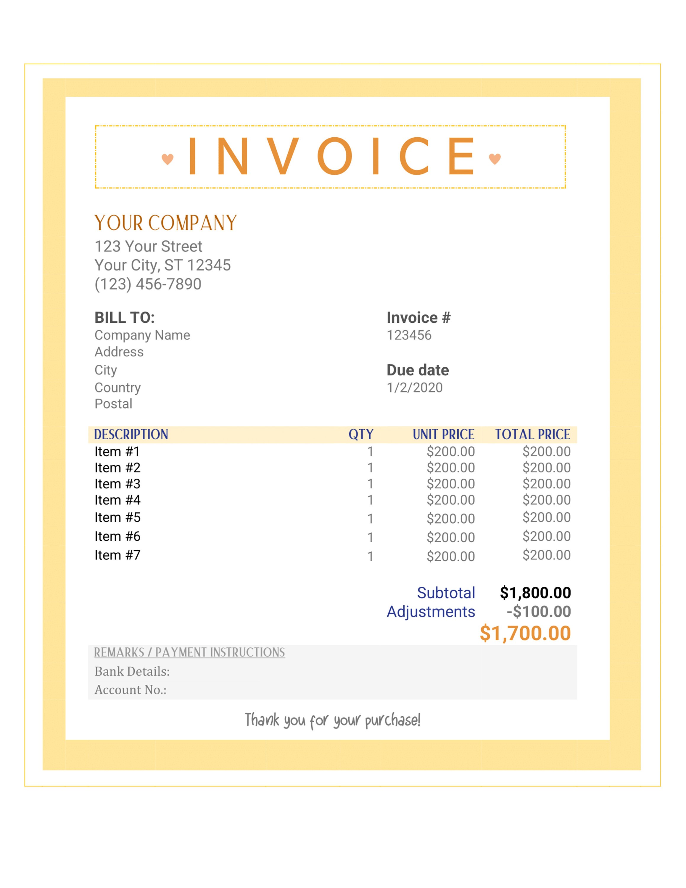 Receipt Template Editable Invoice Printable Invoice Simple | Etsy