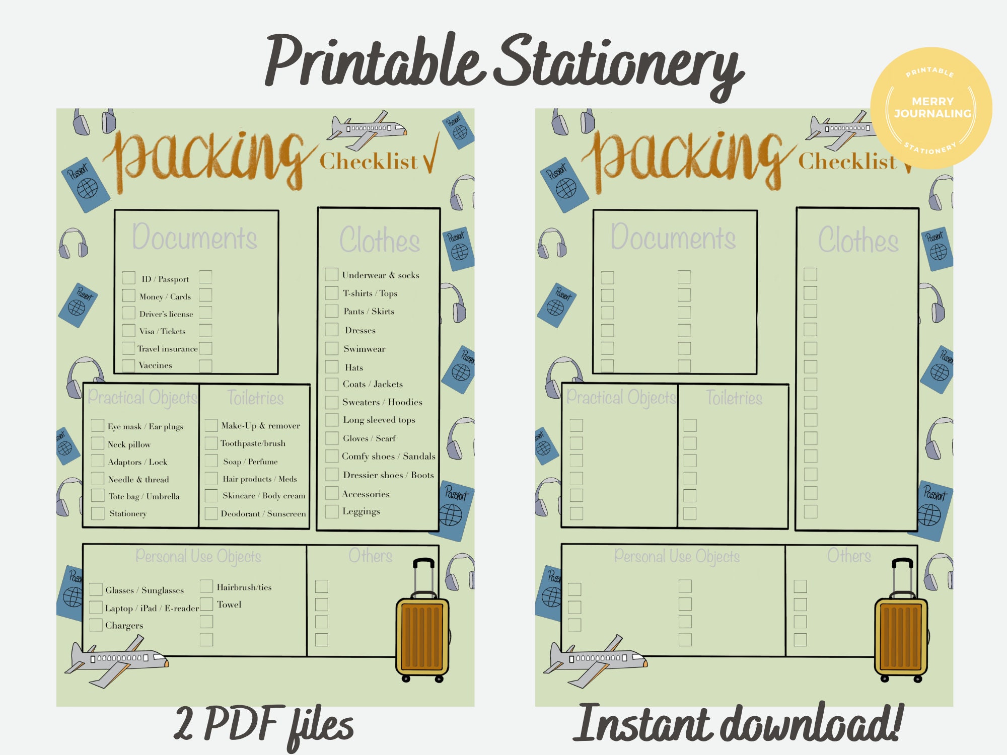 Packing Checklist, Instant Download Printable Travel Checklist, PDF ...