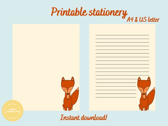 Instant Download Printable Letter Writing Pages With Fox | Etsy