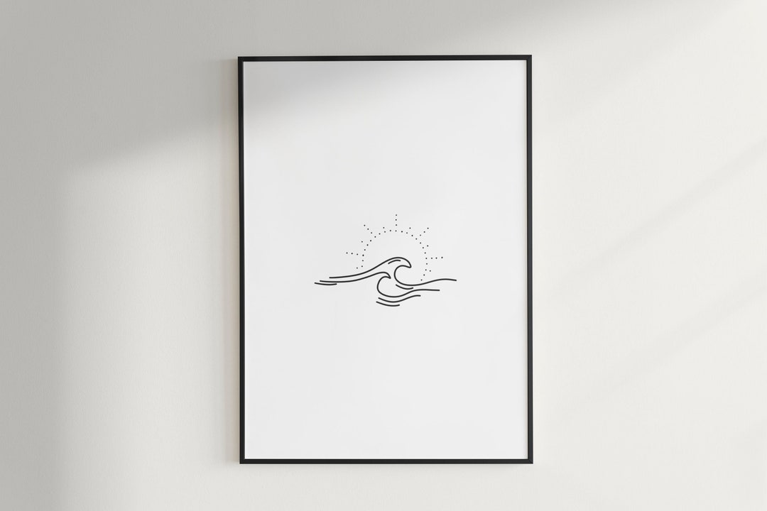 Sun and Wave Line Drawing,minimalist Art, Black Line Art, Surf Art ...