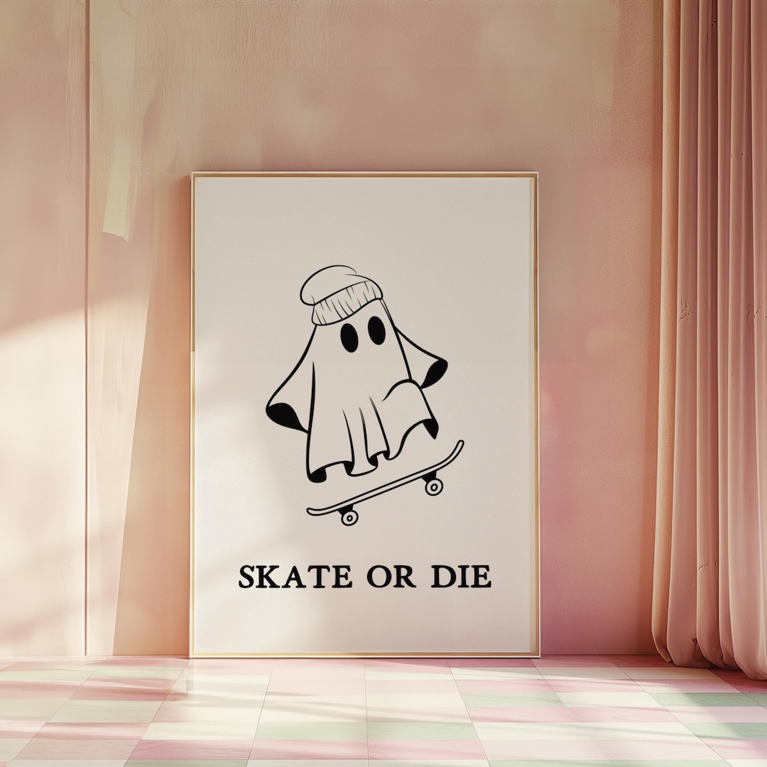 Skate or Ghost Doodle Art Print, Ghost on Skateboard,ghost Illustration ...