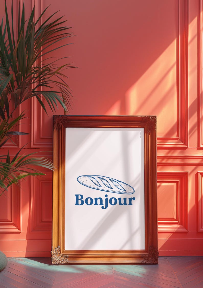 Bonjour Baguette Print | French Café Kitchen Wall Art - Etsy UK