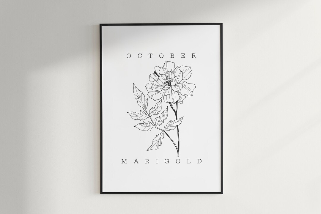 October Marigold Birth Flower Print Birth Flower Gift Flower Print ...
