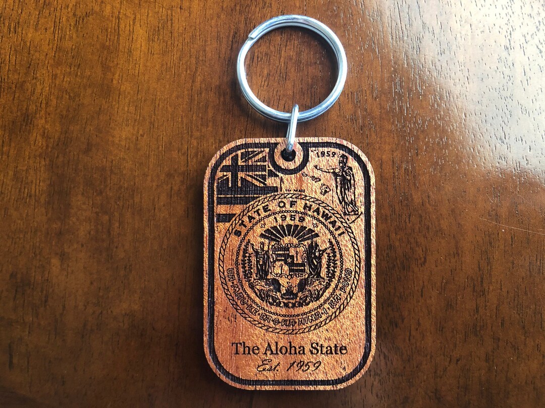Hawaii Keychain the Aloha State Est. 1959 Laser Engraved Wood Key Chain ...