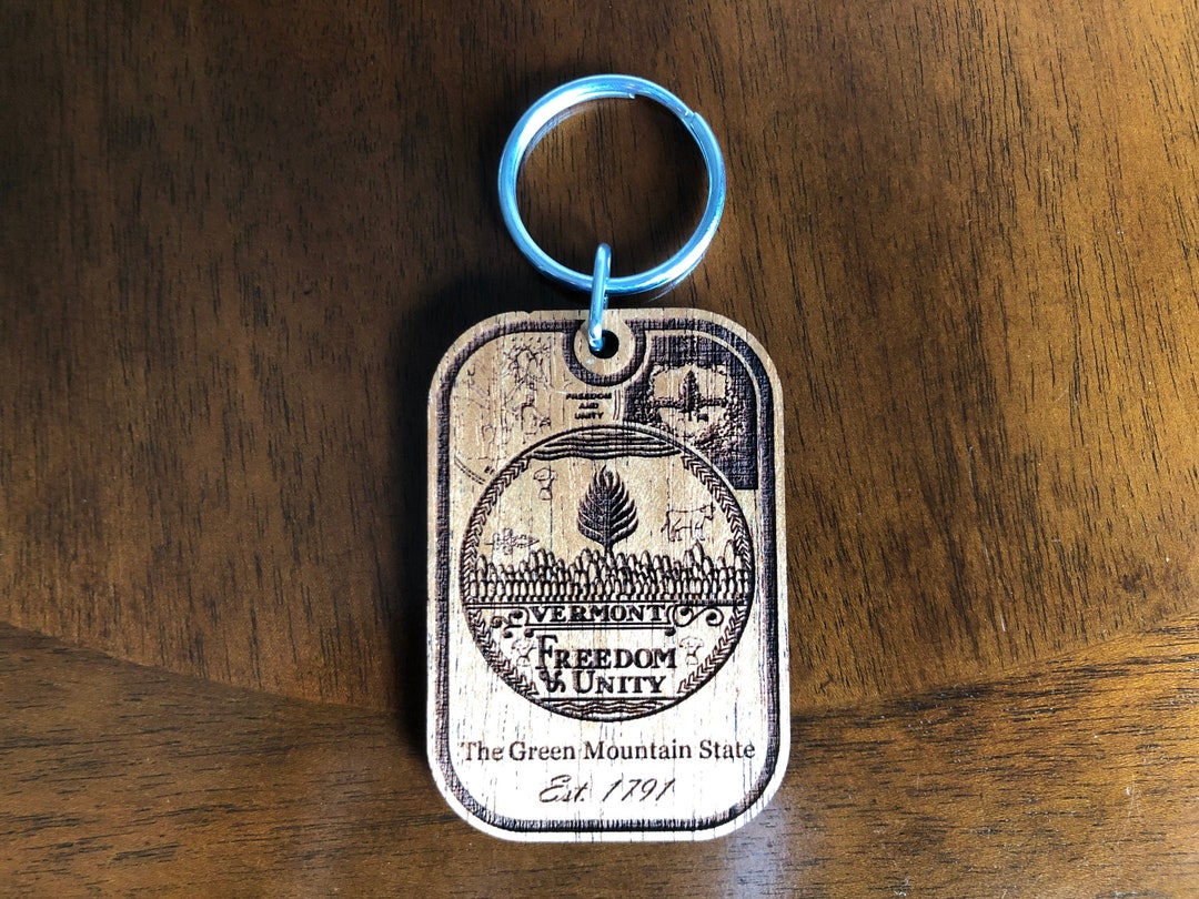 Vermont Keychain the Green Mountain State Est. 1791 Laser Engraved Wood ...