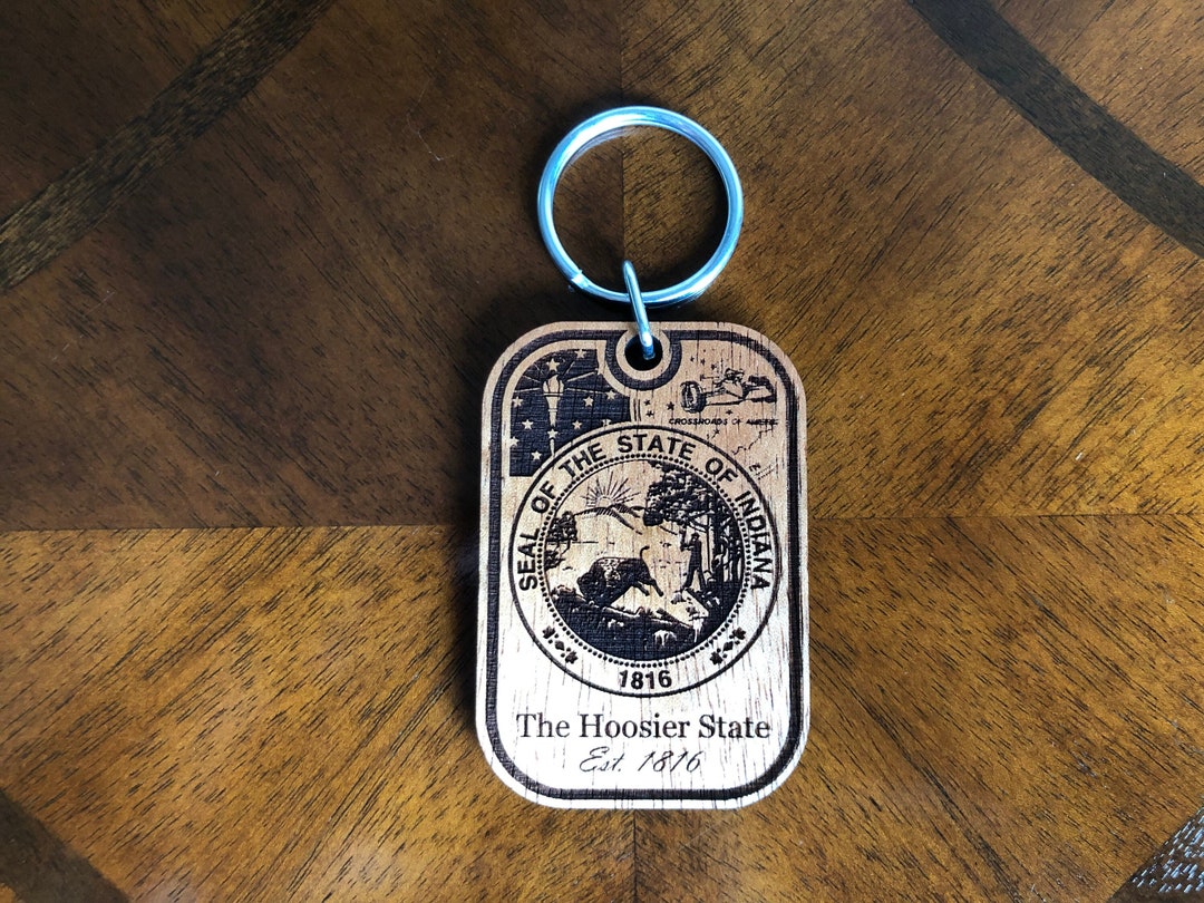 Indiana Keychain the Hoosier State Est. 1816 Laser Engraved Wood Key ...