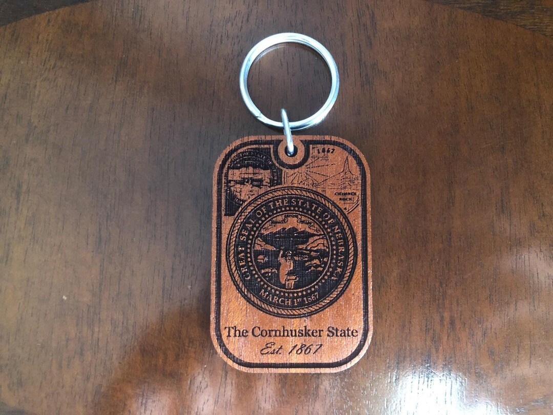 Nebraska Keychain the Cornhusker State Est. 1867 Laser Engraved Wood ...
