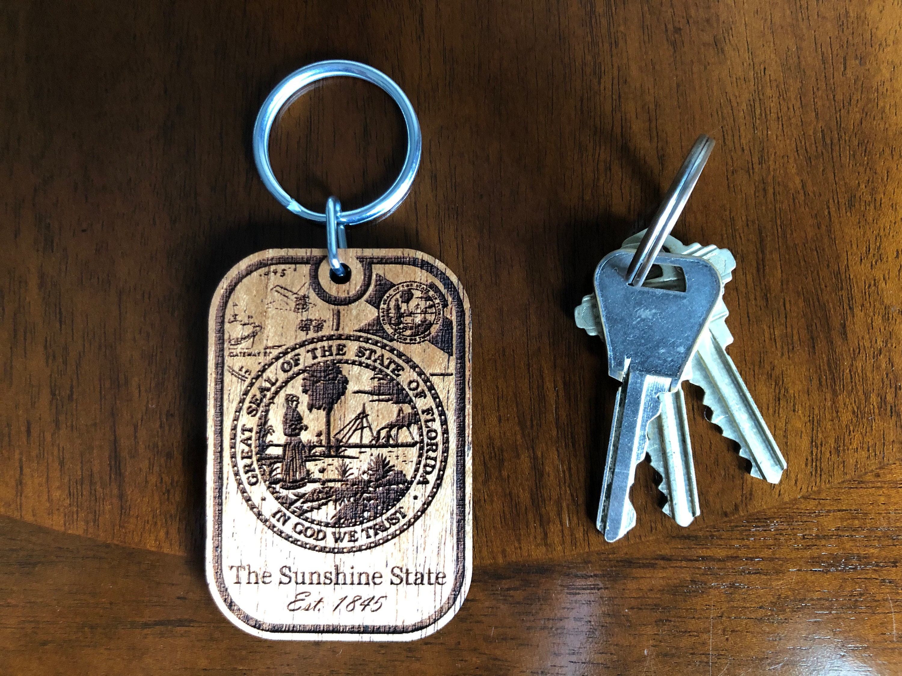 Florida Keychain the Sunshine State Est. 1845 Laser Engraved Wood Key ...