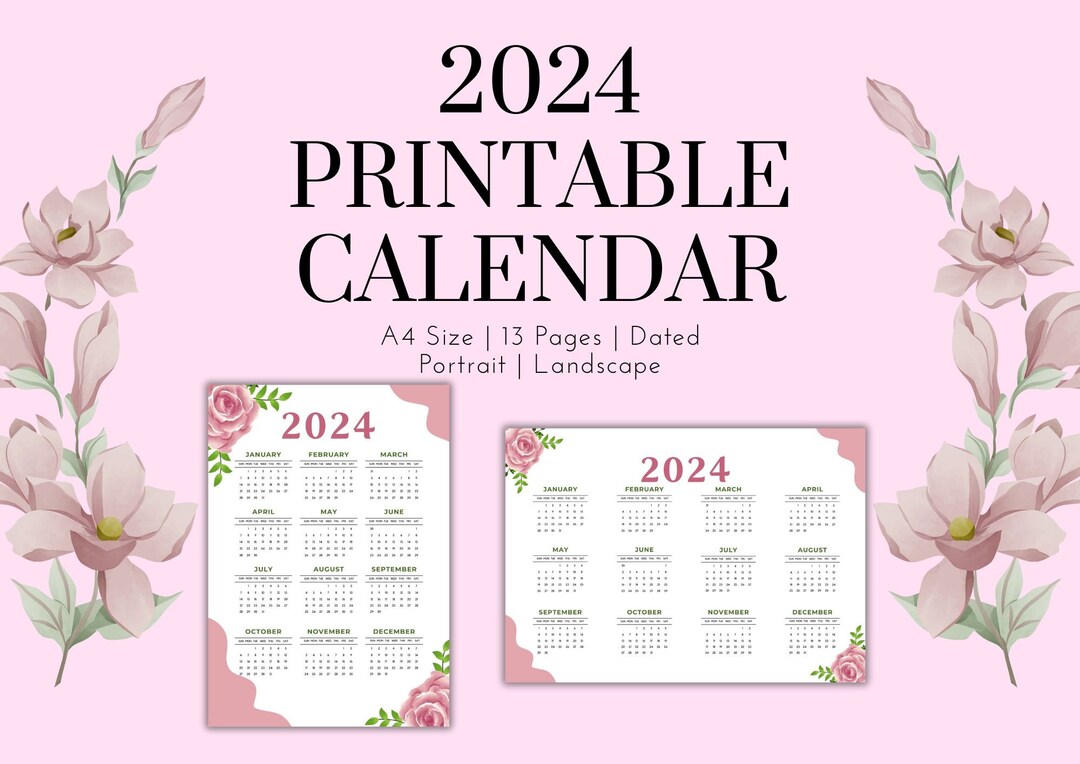 2024 Printable Calendar Floral Pink Dated - Etsy