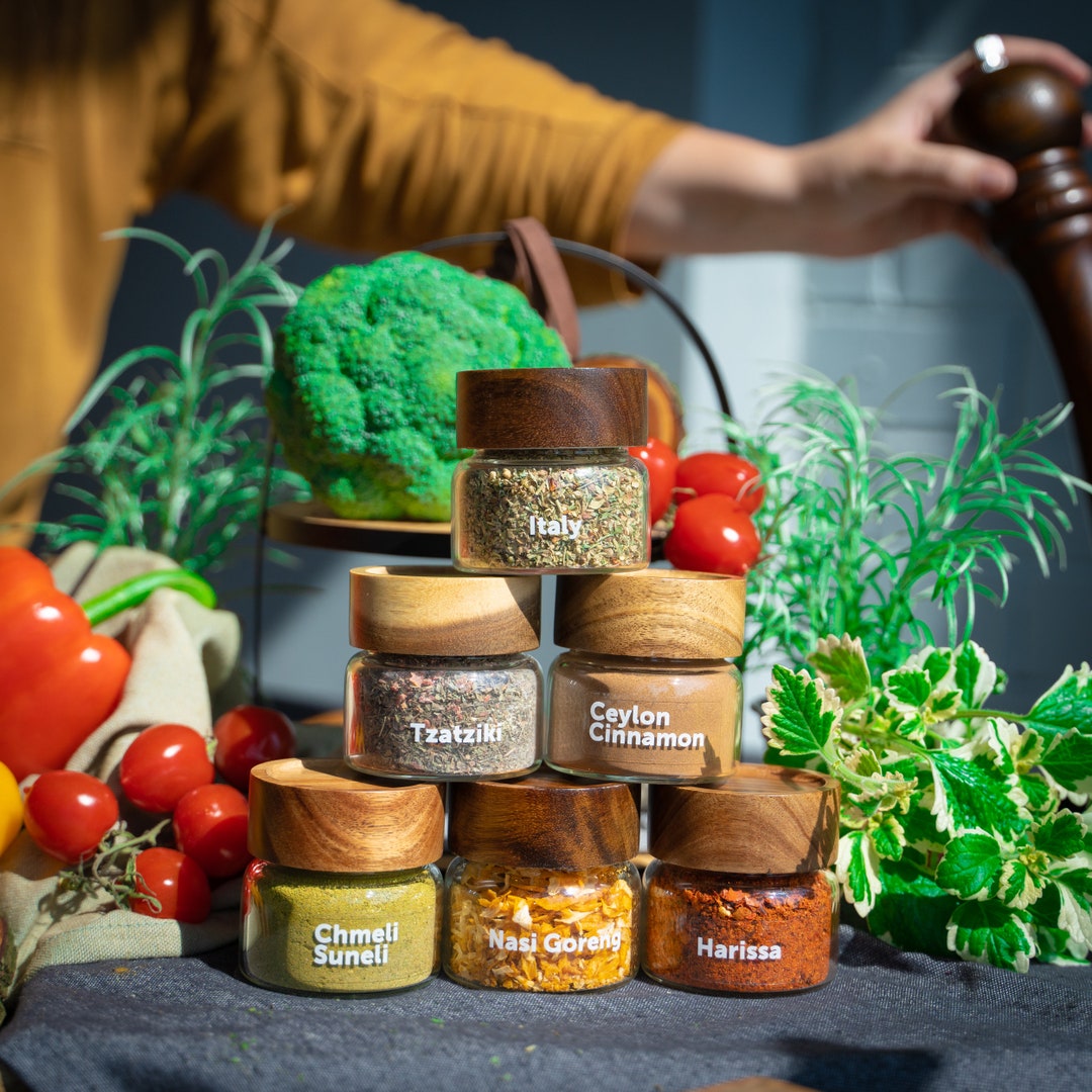 Flavors of the World Spice Jar in Wooden-corked Glass Bottles. A ...