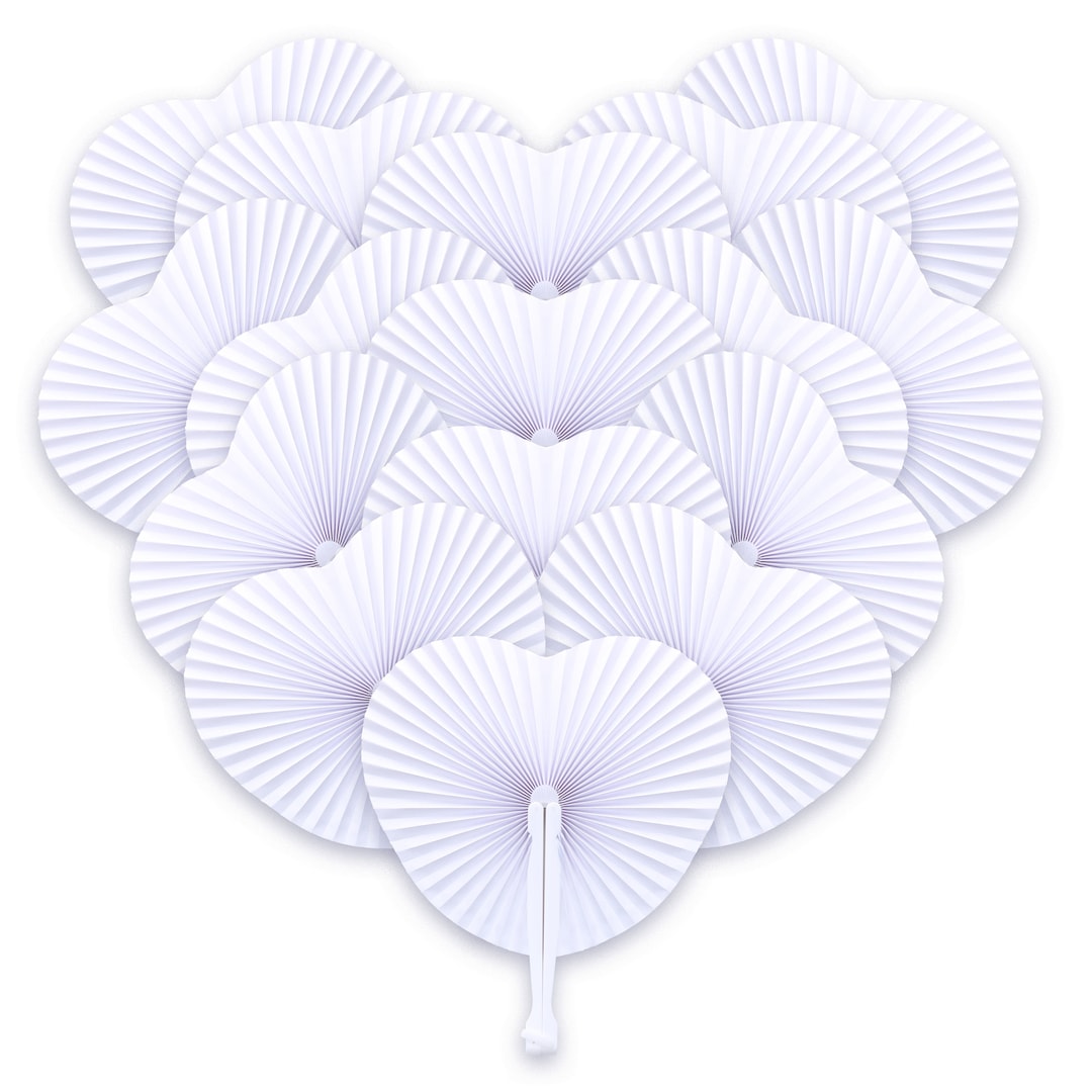 MAVANTO 48x Wedding Fans in Heart Shape, White & Foldable Beautiful ...