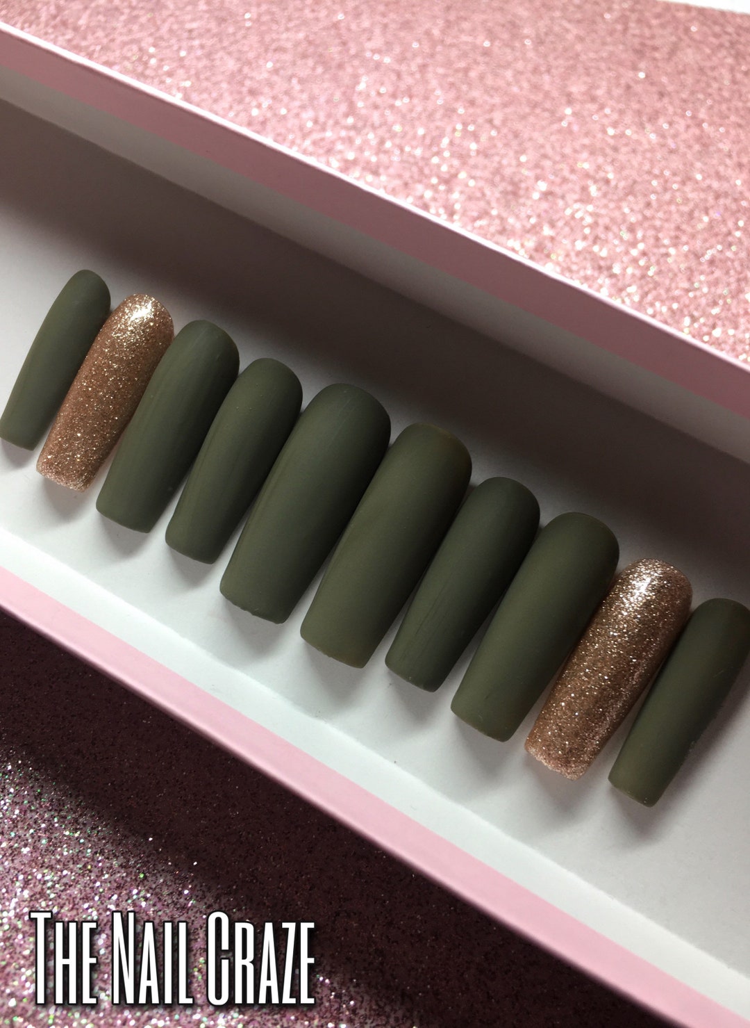 Olive Green Press on Nails, Fall Nails, Green Nails, Press on Nails ...