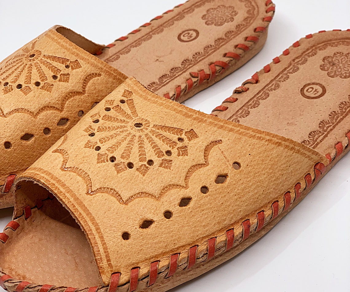 Women's Leather Mountaineer Slippers, Openwork, Natural, Highlander ...